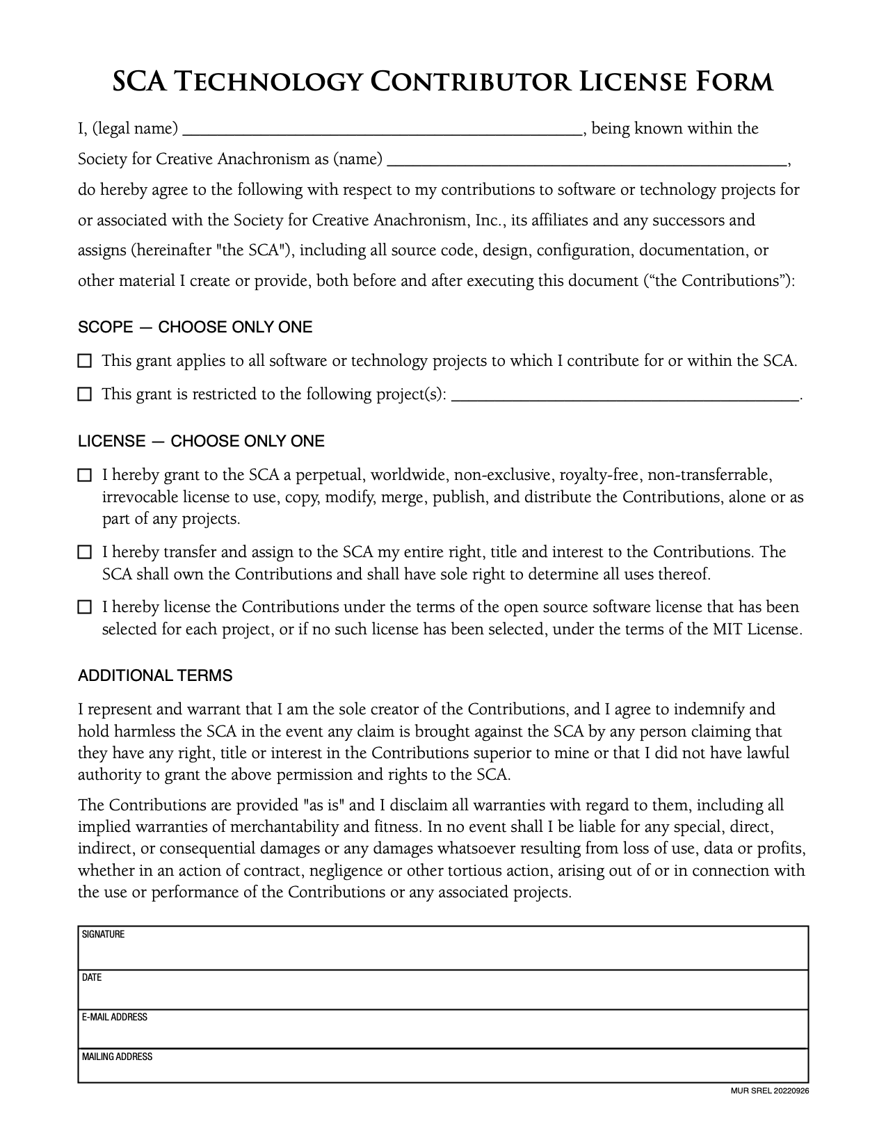 Licensing of Software Developed for the SCA – Creative Administration